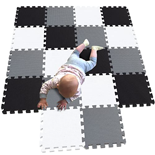 MQIAOHAM playmat Foam Play Tiles Interlocking Play mat Baby Play mats for Kids Floor mats for Children Foam playmats Jigsaw mat Baby Puzzle mat 18 Pieces Children Rug Crawl White Black Grey 101104112