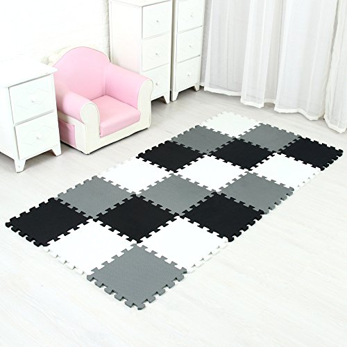 MQIAOHAM playmat Foam Play Tiles Interlocking Play mat Baby Play mats for Kids Floor mats for Children Foam playmats Jigsaw mat Baby Puzzle mat 18 Pieces Children Rug Crawl White Black Grey 101104112