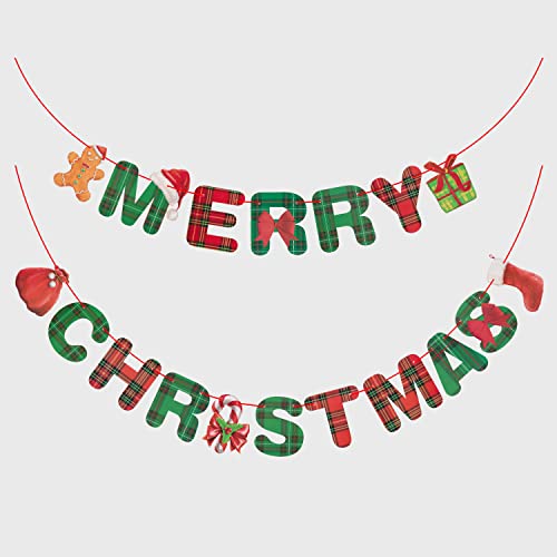 Jiying Merry Christmas Banner for Fireplace Banner, Christmas Wall Decor,Christmas Home Indoor Decorations, Christmas Chimney Banner with Sock and Gift Shape Decorations,Red&Green(S120)