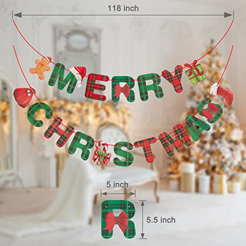 Jiying Merry Christmas Banner for Fireplace Banner, Christmas Wall Decor,Christmas Home Indoor Decorations, Christmas Chimney Banner with Sock and Gift Shape Decorations,Red&Green(S120)