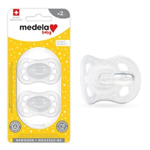 medela baby pacifier | newborn 0-2 months | 2-pack | includes sterilizing case | silicone- and bpa-free | supports natural suckling | clear