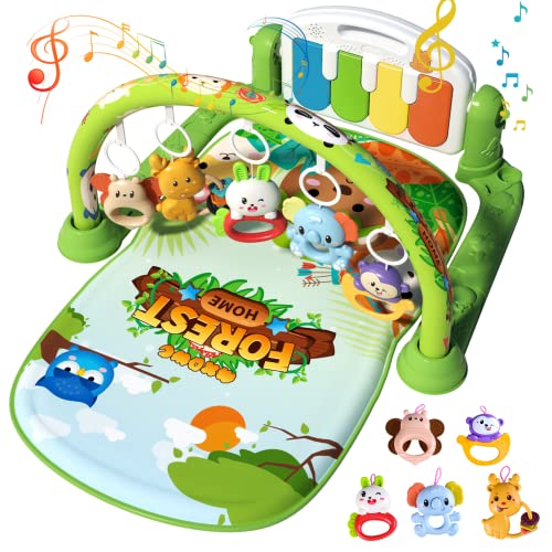 Baby Play Gym Mats, Baby Activity Mat for Sensory and Motor Skill Development, Baby Funny Play Piano Gym with Music and Lights Activity Gym Play Mat Center for Newborn 0-12 Months