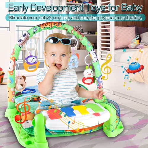 Baby Play Gym Mats, Baby Activity Mat for Sensory and Motor Skill Development, Baby Funny Play Piano Gym with Music and Lights Activity Gym Play Mat Center for Newborn 0-12 Months