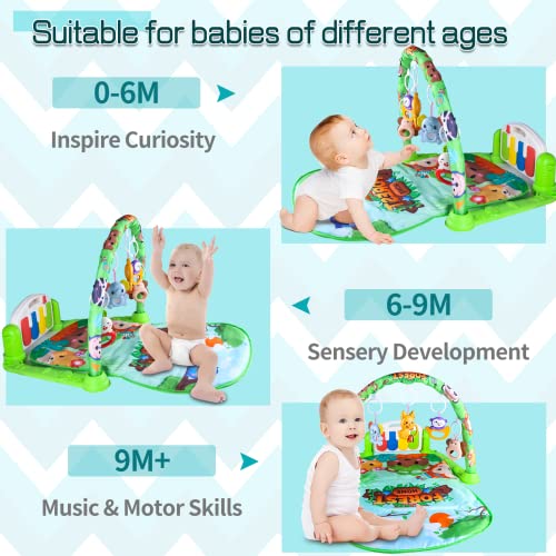 Baby Play Gym Mats, Baby Activity Mat for Sensory and Motor Skill Development, Baby Funny Play Piano Gym with Music and Lights Activity Gym Play Mat Center for Newborn 0-12 Months