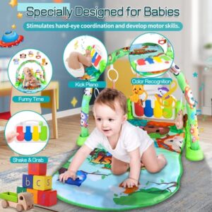 Baby Play Gym Mats, Baby Activity Mat for Sensory and Motor Skill Development, Baby Funny Play Piano Gym with Music and Lights Activity Gym Play Mat Center for Newborn 0-12 Months