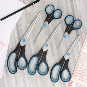 Uaugulft Scissors, Stainless Steel All Purpose Scissors, Craft Scissors with Soft Grip Handle, Blue & Black, 9.8”/8.5”/7.6”/6”/5”, Set of 5