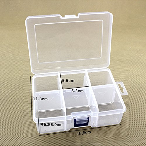 6 Compartments Jewelry Earring Necklace Bead Storage Box Clear Plastic Adjustable Container Case (Blue)