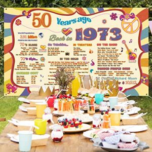 Crenics 50th Birthday Party Decorations, Retro Hippie Boho Back in 1973 Birthday Backdrop Banner, Large 50 Birthday Anniversary Poster Photo Background Party Supplies for Women Men, 5.9 x 3.6 Ft