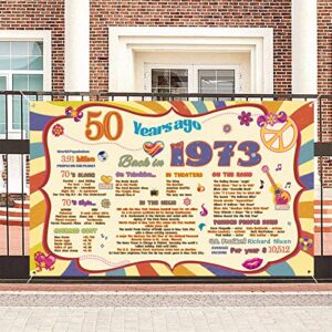 Crenics 50th Birthday Party Decorations, Retro Hippie Boho Back in 1973 Birthday Backdrop Banner, Large 50 Birthday Anniversary Poster Photo Background Party Supplies for Women Men, 5.9 x 3.6 Ft