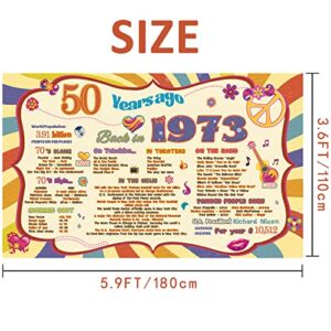 Crenics 50th Birthday Party Decorations, Retro Hippie Boho Back in 1973 Birthday Backdrop Banner, Large 50 Birthday Anniversary Poster Photo Background Party Supplies for Women Men, 5.9 x 3.6 Ft