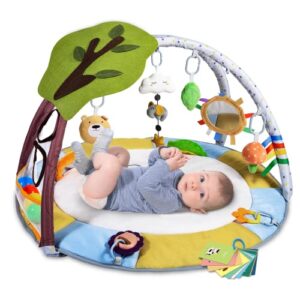 lupantte baby gym play mat with 9 toys for sensory and motor skill development language discovery, thicker non-slip baby activity gym with ball pit, green tree for newborns, babies to toddlers as gift