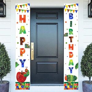 cartoon very hungry little green caterpillar happy birthday banner background insects theme decor door porch decorations for girls boys baby shower 1st birthday party supplies favors backdrop gift