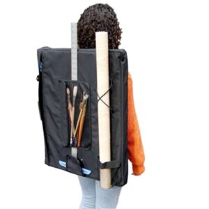 florence 20″x26″ convertable art bag with backpack straps, t-square sleeve, brush holder, tube holder and foam handle