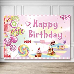 Rarcoirs Candy Birthday Party Backdrop for Kids Girls Sweet Birthday Desserts Background Candyland Cupcake Lollipop Donut Bday Cake Table Banner Favors 71X47inch, One Size