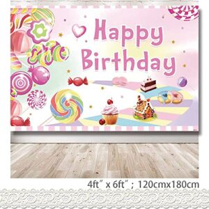 Rarcoirs Candy Birthday Party Backdrop for Kids Girls Sweet Birthday Desserts Background Candyland Cupcake Lollipop Donut Bday Cake Table Banner Favors 71X47inch, One Size