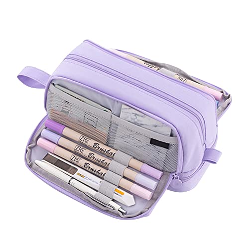 ikasus Large Capacity Pencil Case Pen Bag 3 Compartments Pencil Pouch Holder Portable Office Stationery Makeup Bag College Supplies School College Office Organizer Pencil Bag for Student Teens Girls Adults