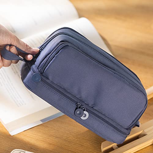 ikasus Large Capacity Pencil Case Pen Bag 3 Compartments Pencil Pouch Holder Portable Office Stationery Makeup Bag College Supplies School College Office Organizer Pencil Bag for Student Teens Girls Adults