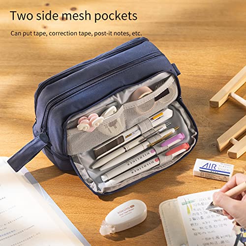 ikasus Large Capacity Pencil Case Pen Bag 3 Compartments Pencil Pouch Holder Portable Office Stationery Makeup Bag College Supplies School College Office Organizer Pencil Bag for Student Teens Girls Adults