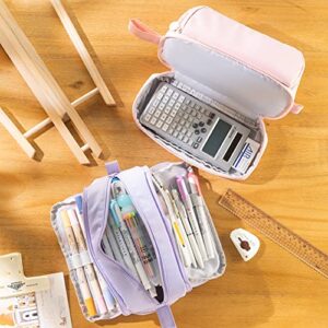 ikasus Large Capacity Pencil Case Pen Bag 3 Compartments Pencil Pouch Holder Portable Office Stationery Makeup Bag College Supplies School College Office Organizer Pencil Bag for Student Teens Girls Adults