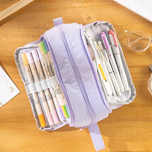 ikasus Large Capacity Pencil Case Pen Bag 3 Compartments Pencil Pouch Holder Portable Office Stationery Makeup Bag College Supplies School College Office Organizer Pencil Bag for Student Teens Girls Adults