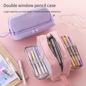 ikasus Large Capacity Pencil Case Pen Bag 3 Compartments Pencil Pouch Holder Portable Office Stationery Makeup Bag College Supplies School College Office Organizer Pencil Bag for Student Teens Girls Adults