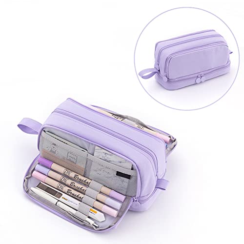 ikasus Large Capacity Pencil Case Pen Bag 3 Compartments Pencil Pouch Holder Portable Office Stationery Makeup Bag College Supplies School College Office Organizer Pencil Bag for Student Teens Girls Adults