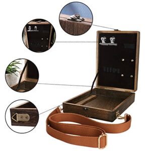 Garhelper Writers Messenger Wood Box,Multi-Function Artist Tool & Brush Storage Box,Retro Walnut Wooden Craft Portable Crossbody Postman Bag with Locking Clasp for creatives architects,Sketcher,Writer