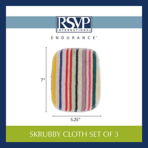 RSVP International Skrubby Cleaning Collection Machine Washable, Nylon Coated, Pot & Pan Scrubbing, Cloths, 3 Piece, Multi-Color Stripe