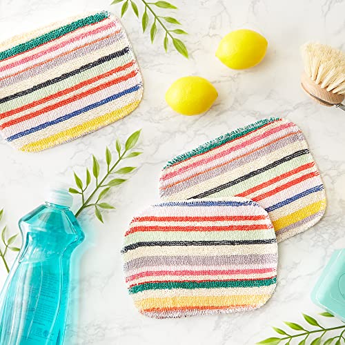 RSVP International Skrubby Cleaning Collection Machine Washable, Nylon Coated, Pot & Pan Scrubbing, Cloths, 3 Piece, Multi-Color Stripe