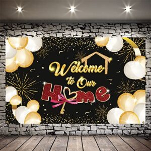 meltelot welcome to our home background new home decor, welcome home party decorations supplies homecoming party backdrop welcome back home banner return home photography background (6*4ft