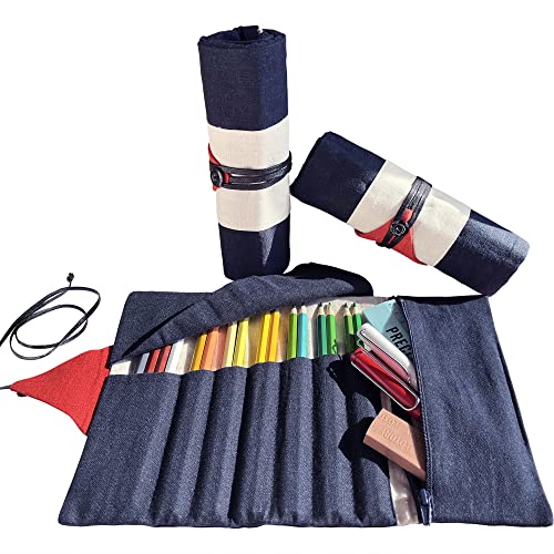 Canvas Colored Pencil Roll Wrap Coloring Pencil Holder, Multifunctional Cosmetic Brushes case No Brushes NO Pencils