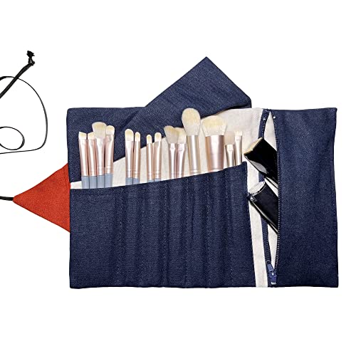 Canvas Colored Pencil Roll Wrap Coloring Pencil Holder, Multifunctional Cosmetic Brushes case No Brushes NO Pencils