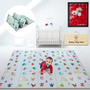 marbs baby play mat -extra large 77″x70″- anti-slip & waterproof – foldable play mat for baby ( 0-3+ ), double sided , 2 designs to improve learning & focus , thick foam mat for kids