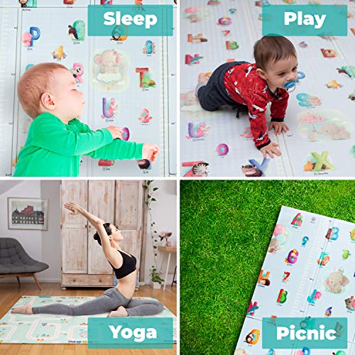 MARBS Baby Play Mat -Extra Large 77"x70"- Anti-Slip & Waterproof - Foldable Play Mat for Baby ( 0-3+ ), Double Sided , 2 Designs to Improve Learning & Focus , Thick Foam Mat for Kids