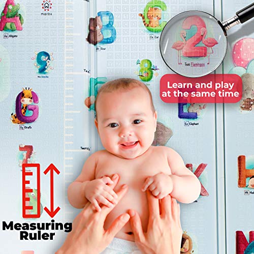 MARBS Baby Play Mat -Extra Large 77"x70"- Anti-Slip & Waterproof - Foldable Play Mat for Baby ( 0-3+ ), Double Sided , 2 Designs to Improve Learning & Focus , Thick Foam Mat for Kids