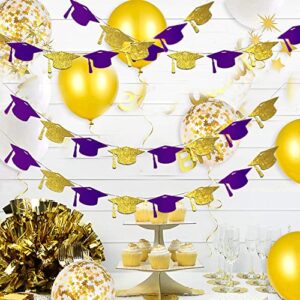 Graduation Party Decorations Purple Gold 2023 NYU Graduation Decorations 4pcs Graduation Hat Banner Garlands Glitter Purple Gold for 2023 Graduation Party Supplies