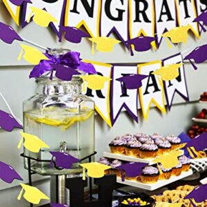 Graduation Party Decorations Purple Gold 2023 NYU Graduation Decorations 4pcs Graduation Hat Banner Garlands Glitter Purple Gold for 2023 Graduation Party Supplies