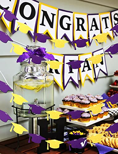 Graduation Party Decorations Purple Gold 2023 NYU Graduation Decorations 4pcs Graduation Hat Banner Garlands Glitter Purple Gold for 2023 Graduation Party Supplies