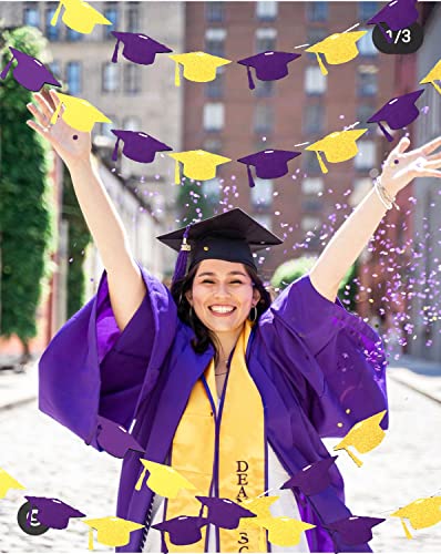 Graduation Party Decorations Purple Gold 2023 NYU Graduation Decorations 4pcs Graduation Hat Banner Garlands Glitter Purple Gold for 2023 Graduation Party Supplies