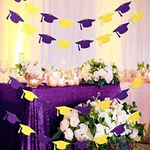 Graduation Party Decorations Purple Gold 2023 NYU Graduation Decorations 4pcs Graduation Hat Banner Garlands Glitter Purple Gold for 2023 Graduation Party Supplies