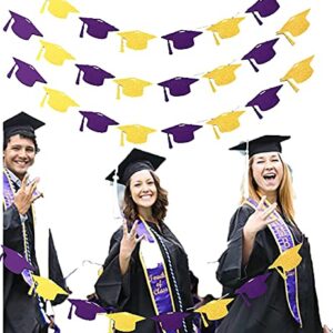 Graduation Party Decorations Purple Gold 2023 NYU Graduation Decorations 4pcs Graduation Hat Banner Garlands Glitter Purple Gold for 2023 Graduation Party Supplies