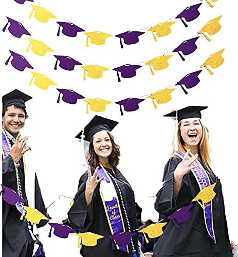 Graduation Party Decorations Purple Gold 2023 NYU Graduation Decorations 4pcs Graduation Hat Banner Garlands Glitter Purple Gold for 2023 Graduation Party Supplies