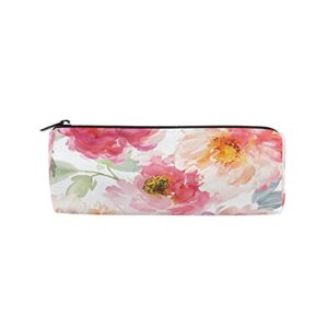 tnaiugndi flowers pencil bag for girls boys, pink peony flower pencil case pouch for school office，with zipper pencil pouch for student women men