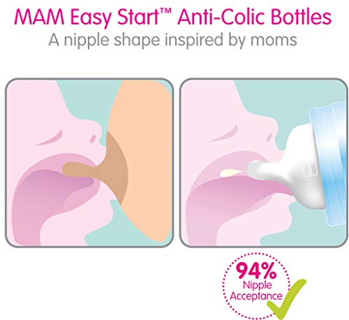 MAM Easy Start Anti Colic 11 oz Baby Bottle, Easy Switch Between Breast and Bottle, Reduces Air Bubbles and Colic, 3 Pack, 4+ Months, Unisex,3 Count (Pack of 1)