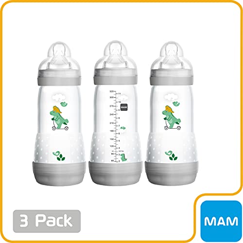 MAM Easy Start Anti Colic 11 oz Baby Bottle, Easy Switch Between Breast and Bottle, Reduces Air Bubbles and Colic, 3 Pack, 4+ Months, Unisex,3 Count (Pack of 1)