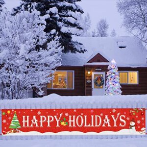 Large Happy Holidays Banner Outdoor | Red Christmas Banner Decorations | Xmas Party Supplies Outdoor & Indoor Decor (8.2 x 1.5 FT)