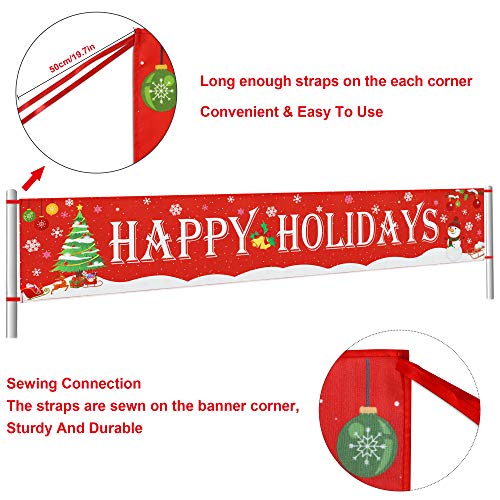 Large Happy Holidays Banner Outdoor | Red Christmas Banner Decorations | Xmas Party Supplies Outdoor & Indoor Decor (8.2 x 1.5 FT)