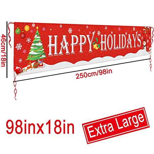 Large Happy Holidays Banner Outdoor | Red Christmas Banner Decorations | Xmas Party Supplies Outdoor & Indoor Decor (8.2 x 1.5 FT)