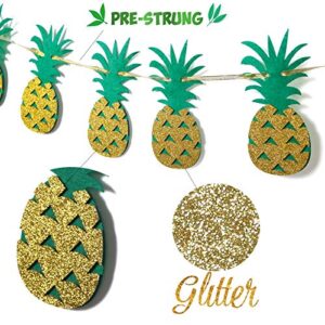 Gold Glittery Birthday Banner with Pineapple garland and Gold Circle Dots Garland for Hawaiian Luau Tropical Summer Theme Party Garland Favor Party Decortaion Supplies