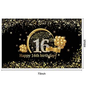 Kauayurk 16th Birthday Banner Backdrop Decorations & Balloon Garland Arch Kit for Boy Girl, Gold Extra Large Cheers to 16 Years Birthday Party Supplies, Sixteen Birthday Poster Photo Booth